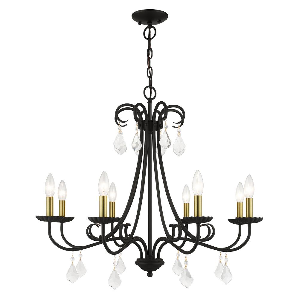 8 Light Black Large Chandelier with Antique Brass Finish Accents and ...